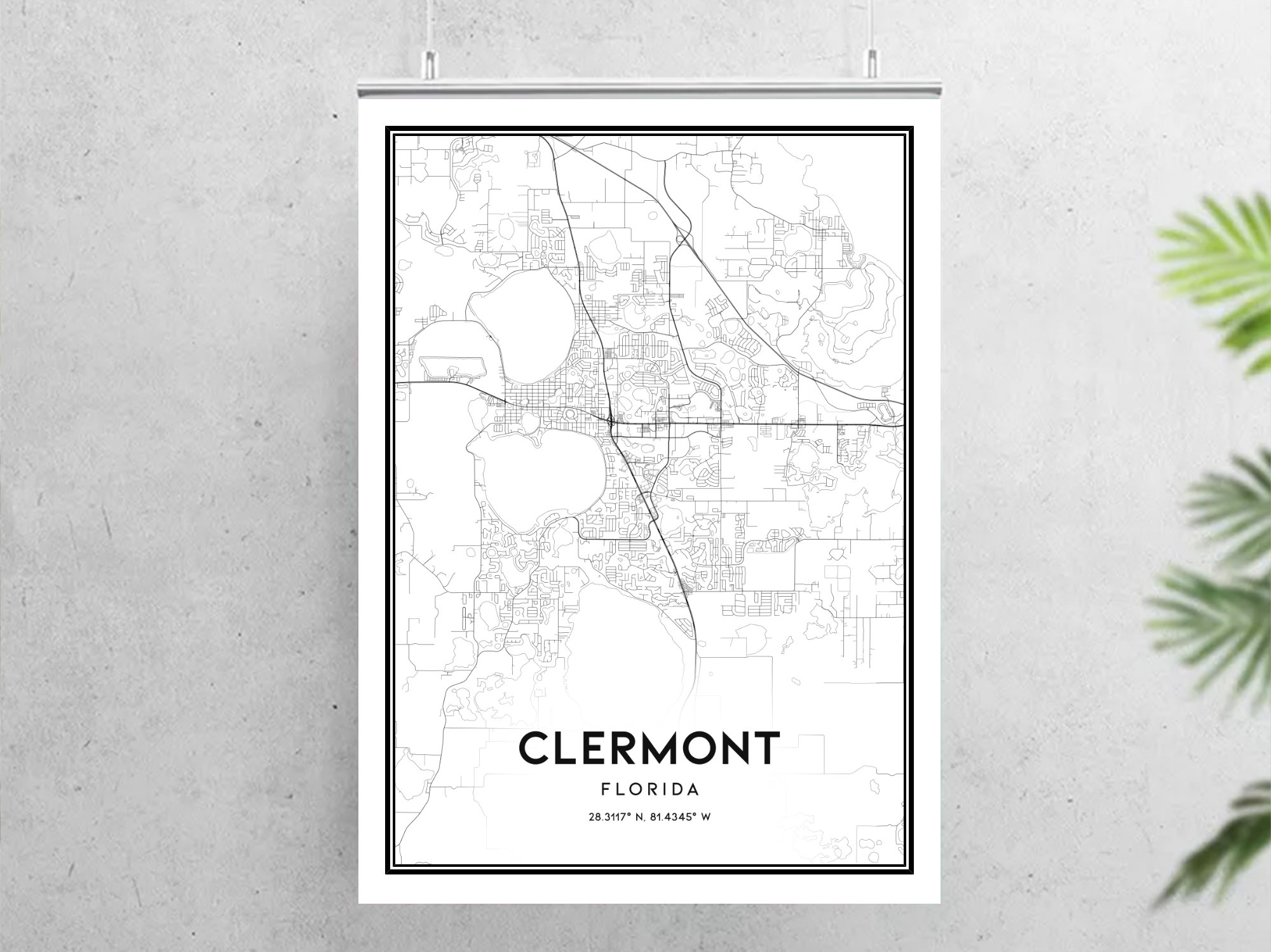 Clermont Map Print, Clermont Map Poster Wall Art, Fl City Map, Florida ...