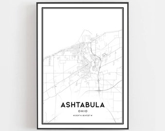 Ashtabula Map Print, Ashtabula Map Poster Wall Art, Oh City Map, Ohio ...