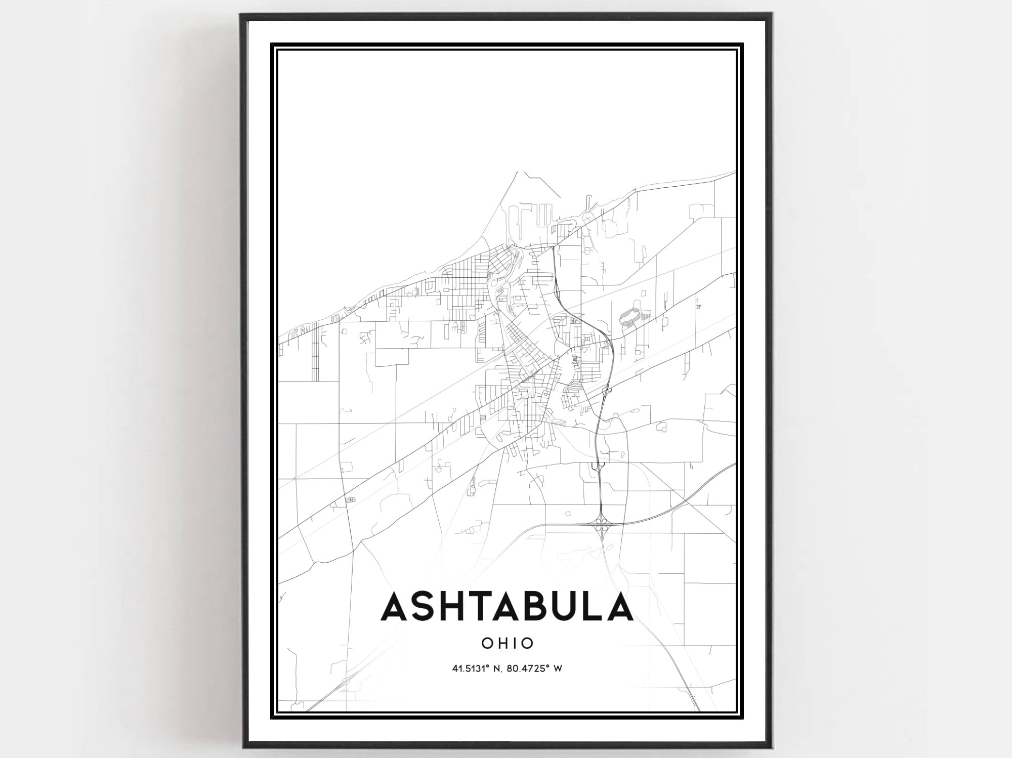 Ashtabula Map Print Ashtabula Map Poster Wall Art Oh City | Etsy