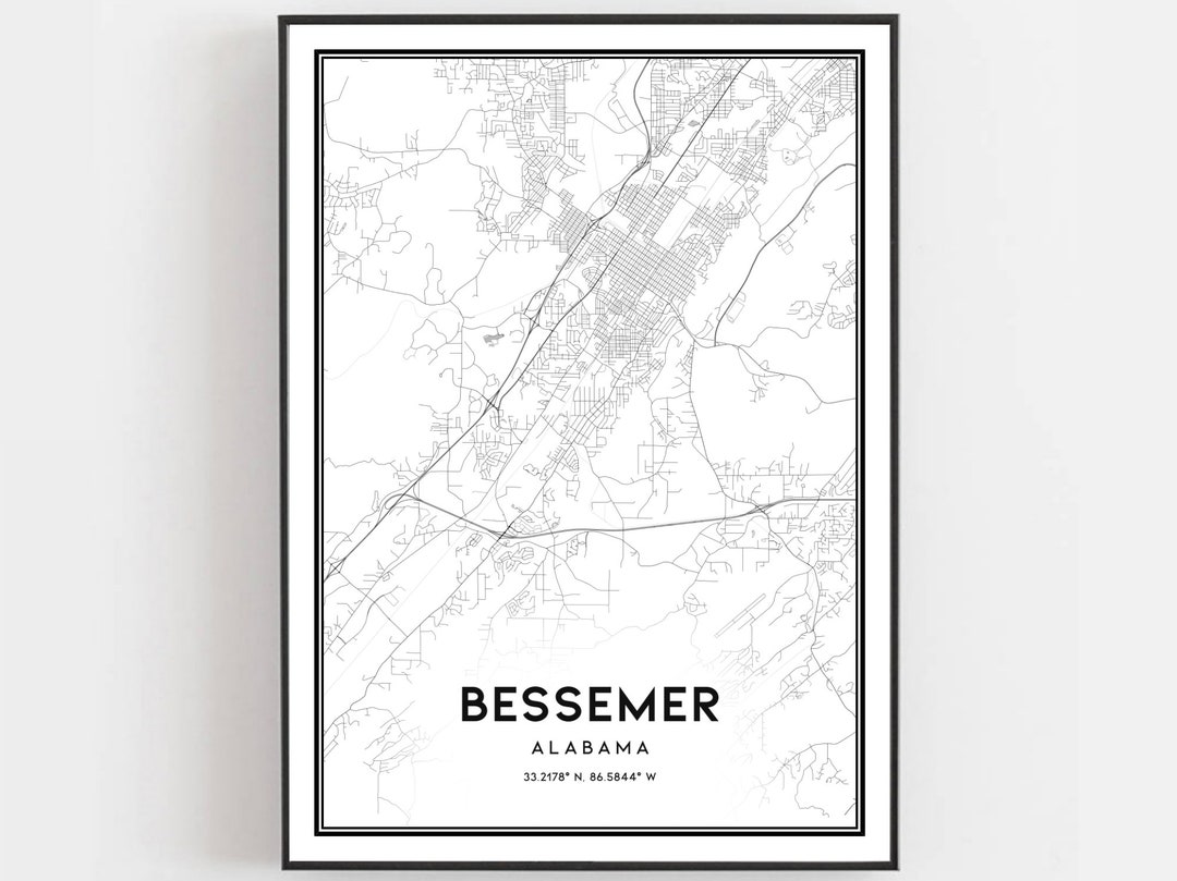 Bessemer Map Print, Bessemer Map Poster Wall Art, Al City Map, Alabama ...