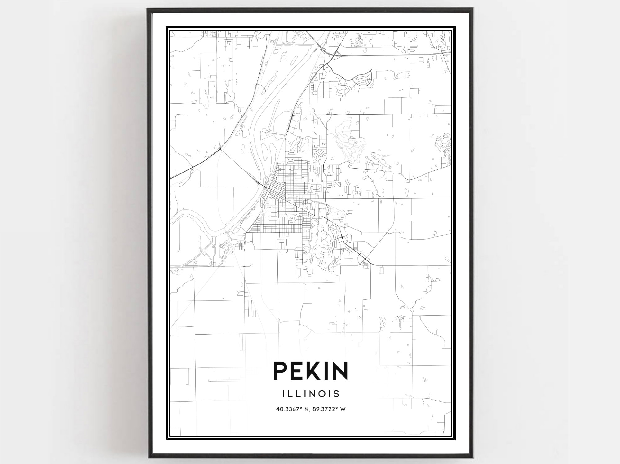 Pekin Map Print, Pekin Map Poster Wall Art, Il City Map, Illinois Print ...