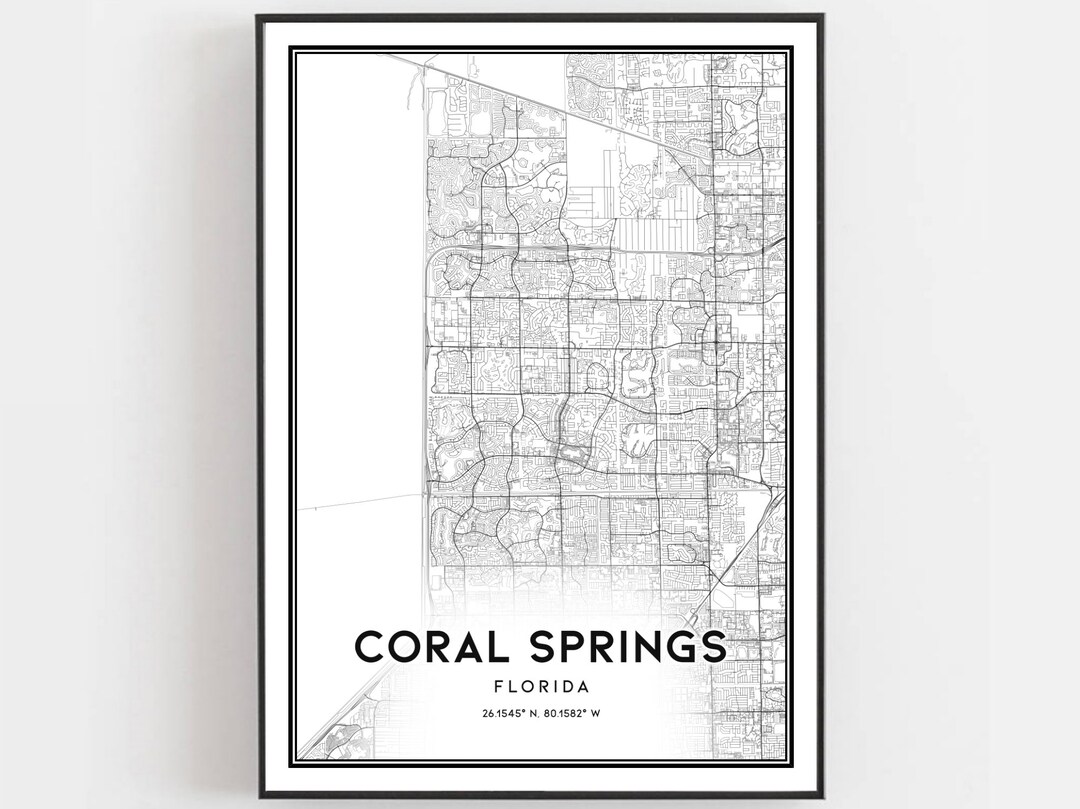 Coral Springs Map Print, Coral Springs Map Poster Wall Art, Fl City Map ...
