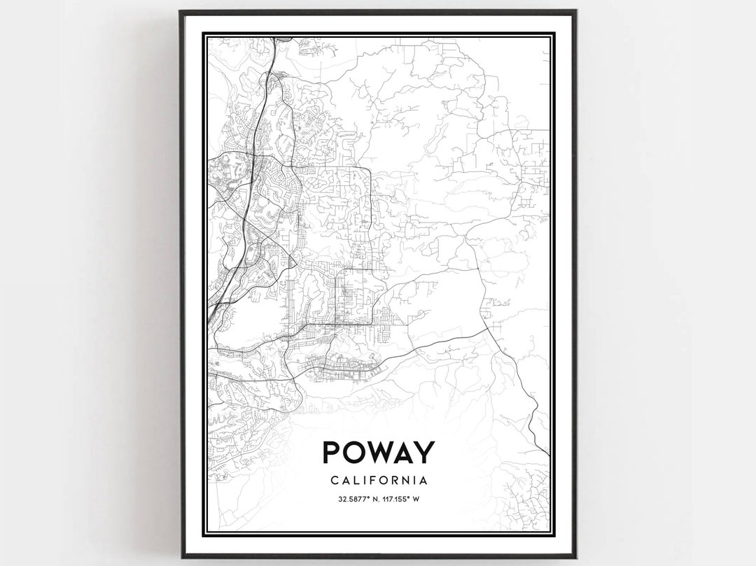 Poway Map Print, Poway Map Poster Wall Art, Ca City Map, California ...