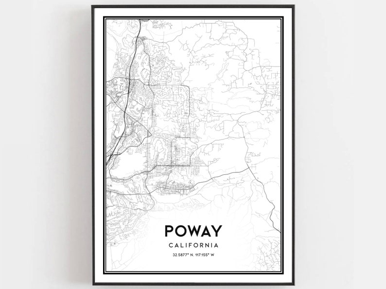 Poway Map Print, Poway Map Poster Wall Art, Ca City Map, California ...