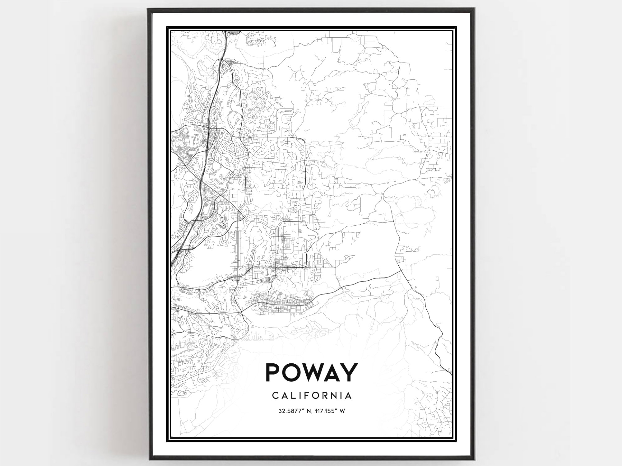 Poway Map Print Poway Map Poster Wall Art Ca City Map - Etsy