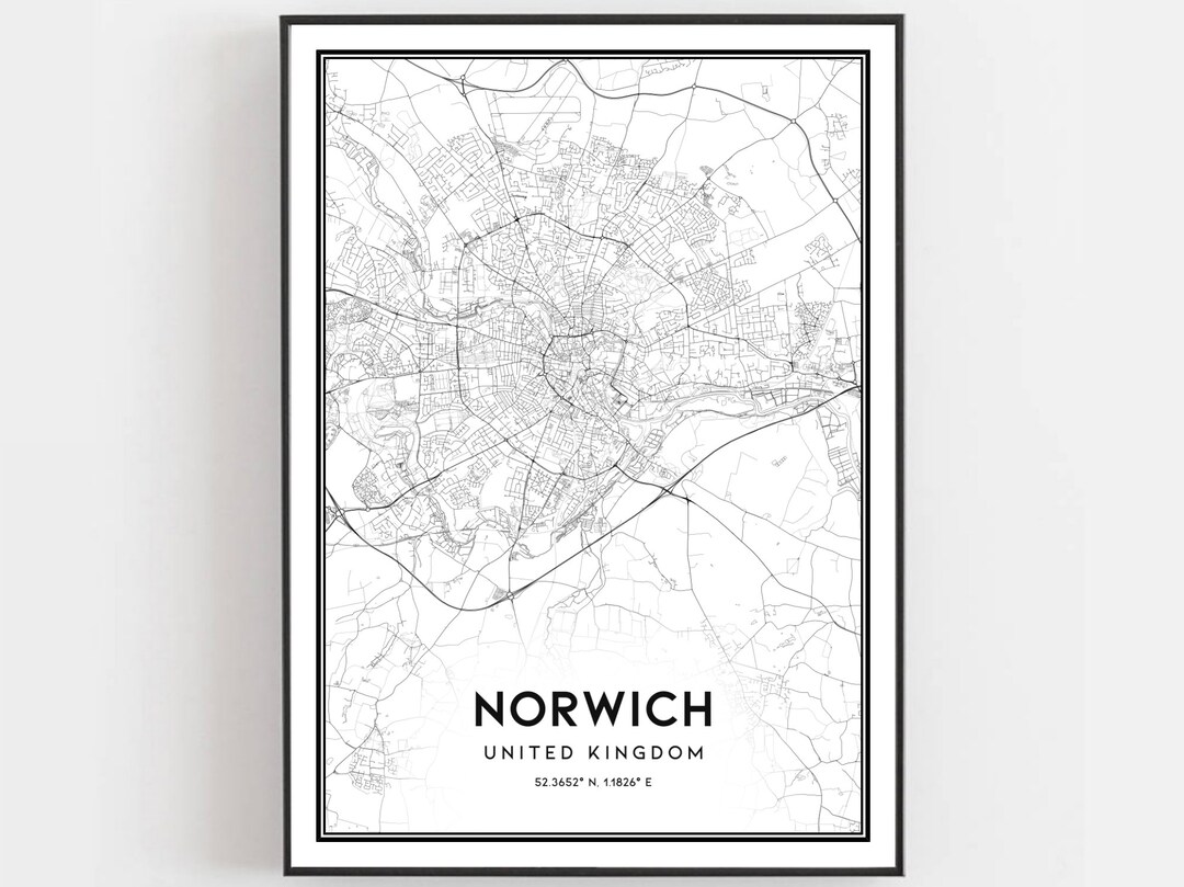 Norwich Map Print, Norwich Map Poster Wall Art, Norwich City Map ...