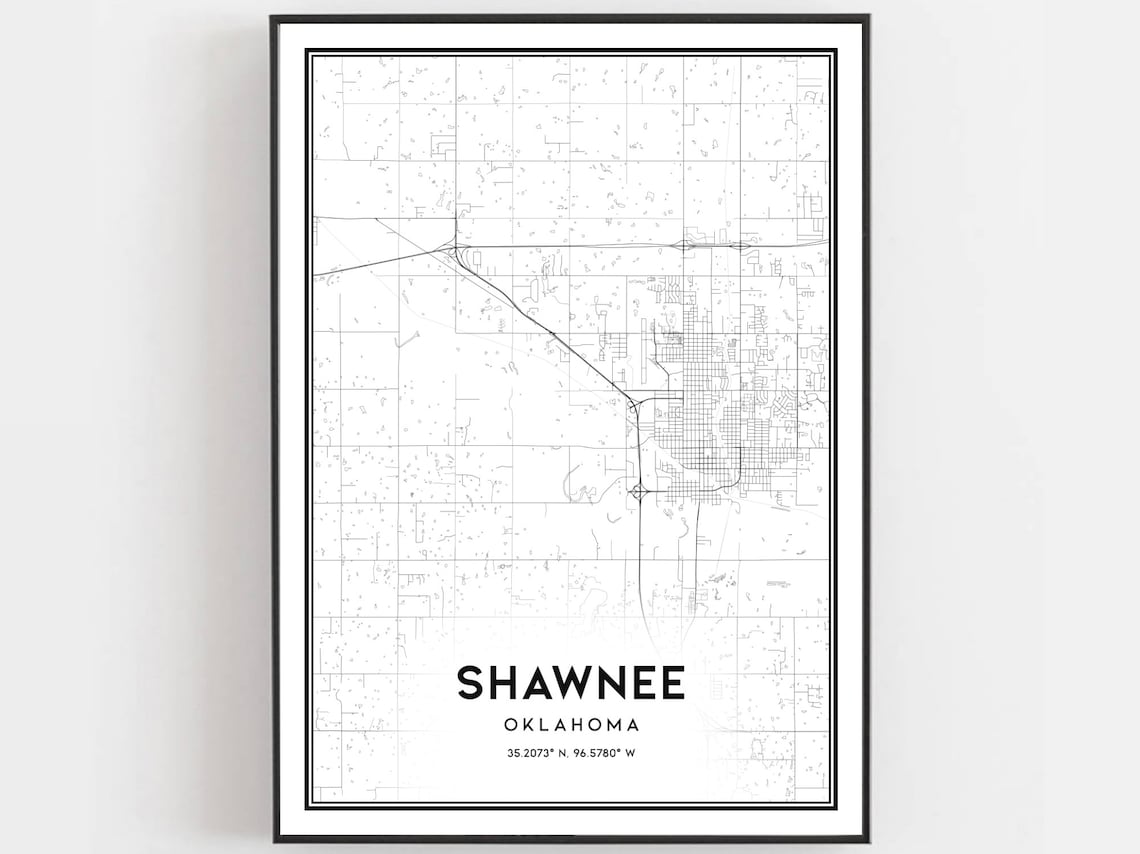 Shawnee Map Print Shawnee Map Poster Wall Art Ok City Map | Etsy