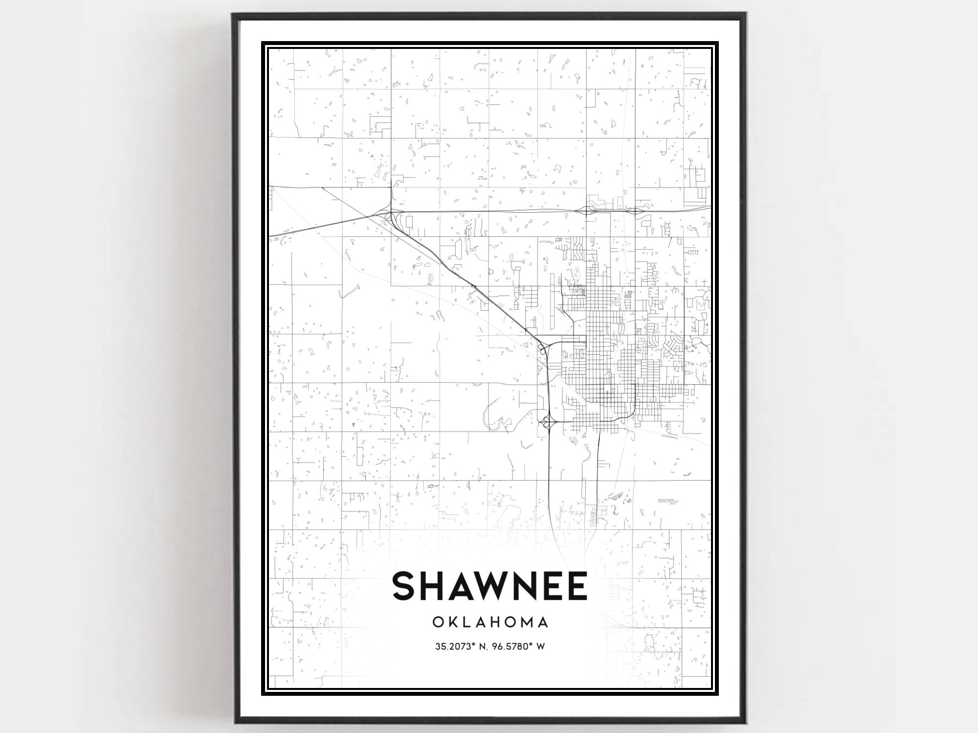 Shawnee Map Print Shawnee Map Poster Wall Art Ok City Map | Etsy
