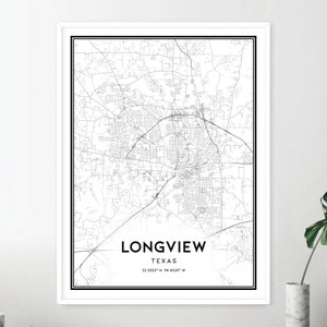 Longview Map Print, Longview Map Poster Wall Art, Tx City Map, Texas ...