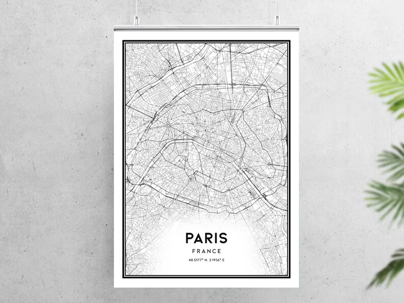 Paris Map Print, Paris Map Poster Wall Art, Paris City Map, Paris Print ...