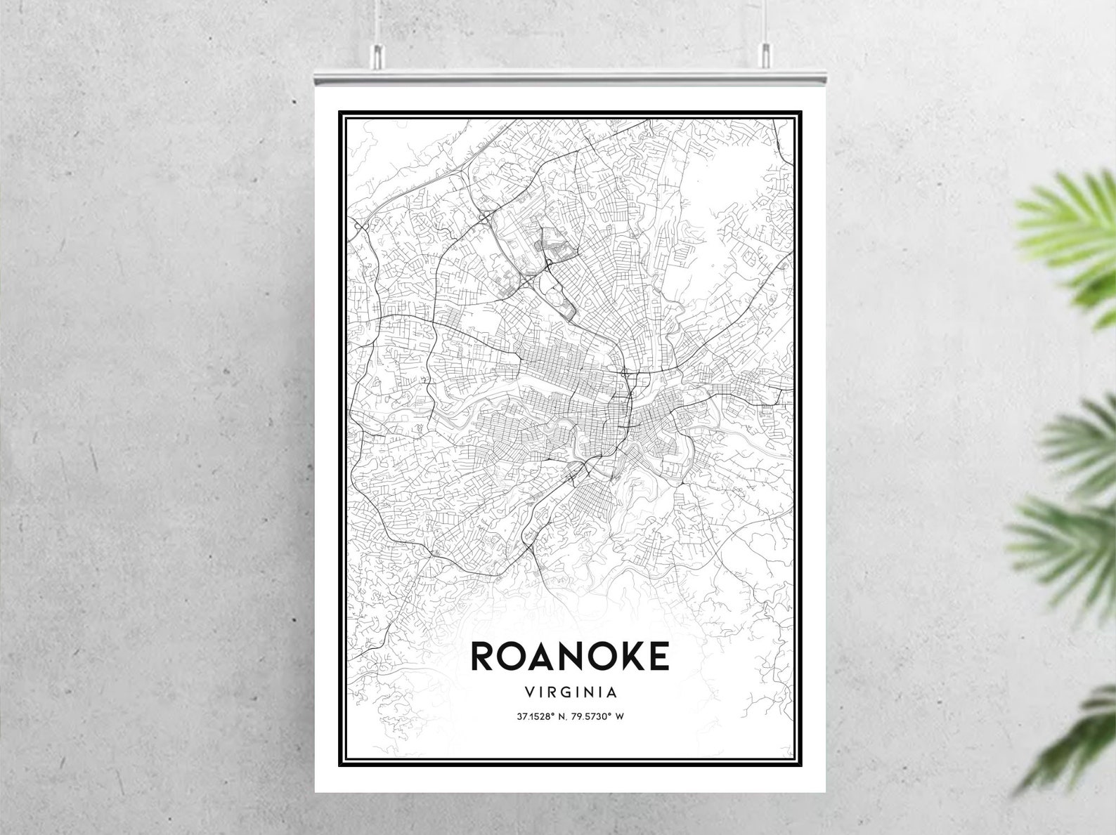 Roanoke Map Print Roanoke Map Poster Wall Art Va City Map - Etsy