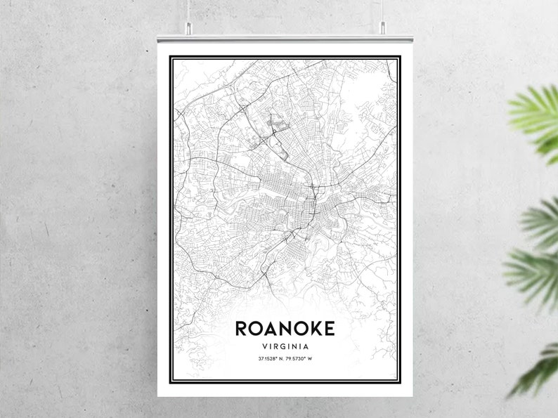 Roanoke Map Print, Roanoke Map Poster Wall Art, Va City Map, Virginia ...