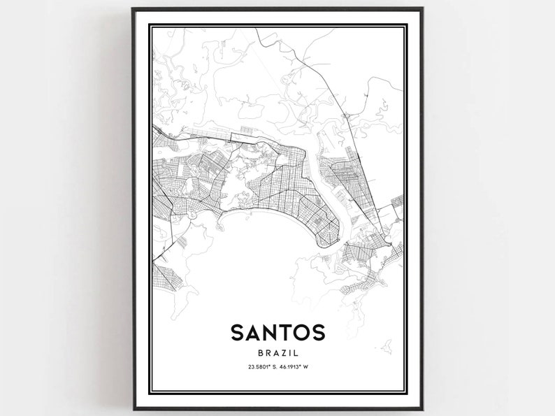 Santos Map Print Santos Map Poster Wall Art Santos City Map - Etsy