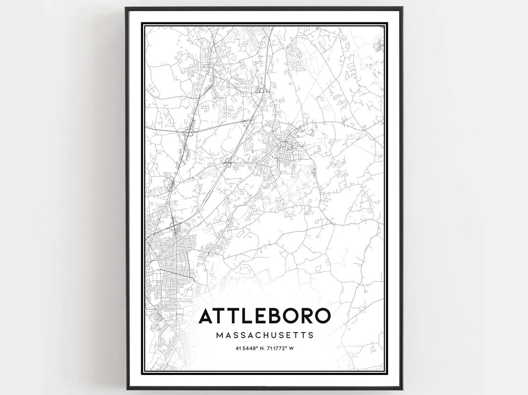 Attleboro Map Print, Attleboro Map Poster Wall Art, Ma City Map ...