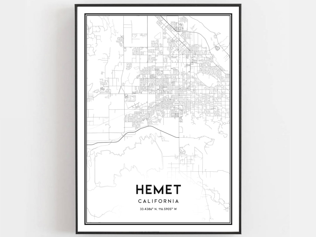 Hemet Map Print, Hemet Map Poster Wall Art, Ca City Map, California ...