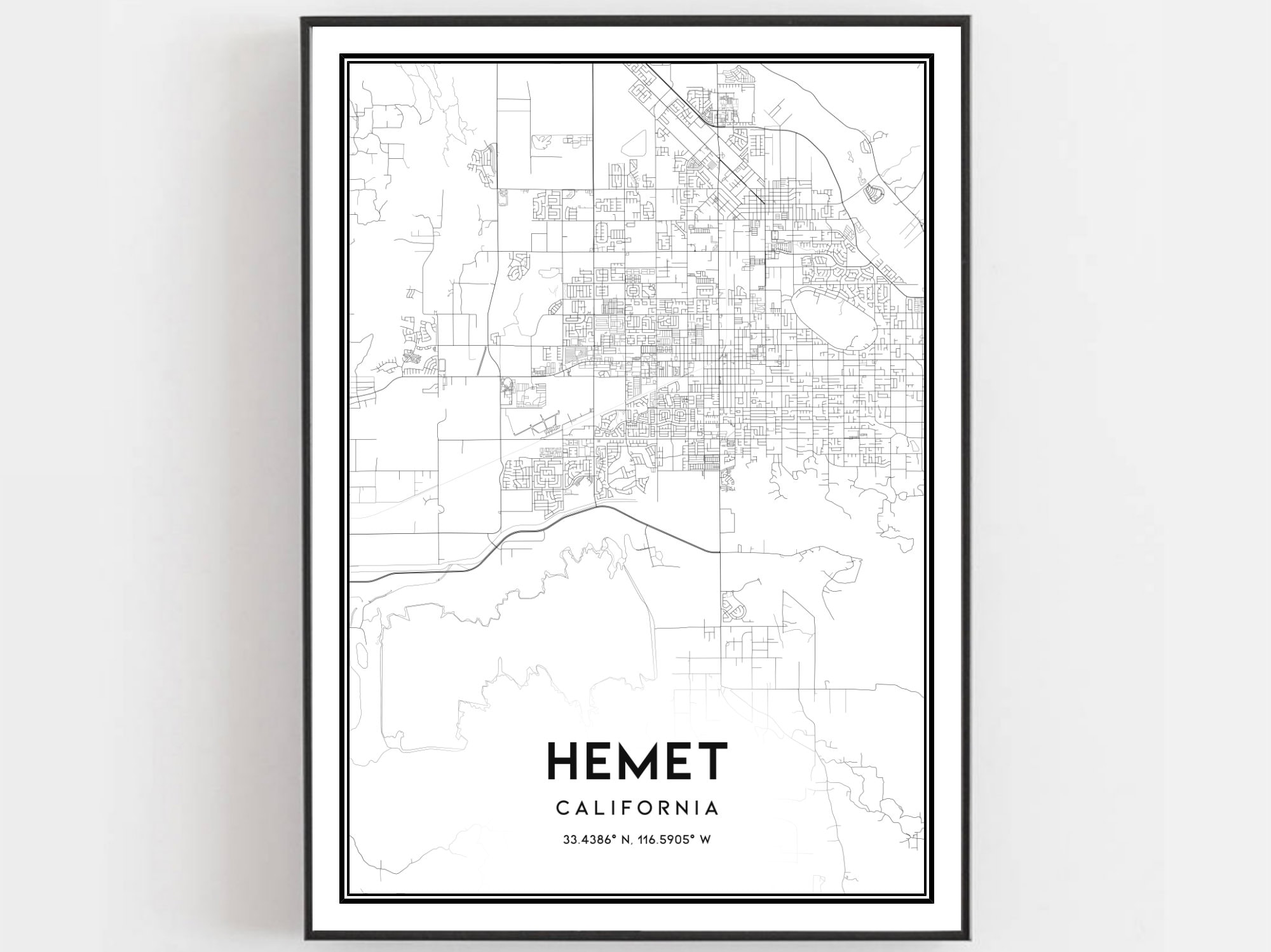 Hemet Map Print, Hemet Map Poster Wall Art, Ca City Map, California ...