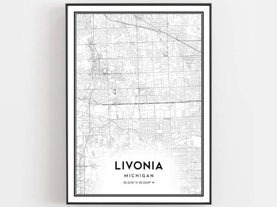 Livonia Map Print Livonia Map Poster Wall Art Mi City Map | Etsy