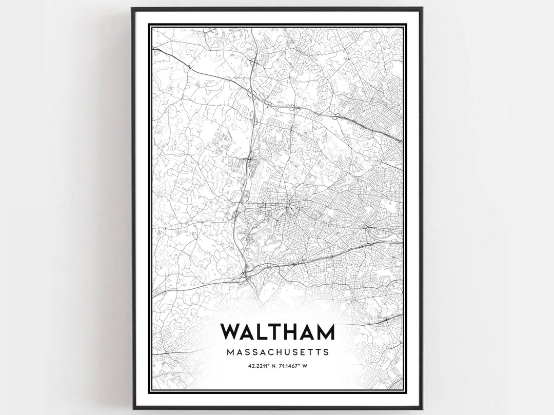 Waltham Map Print, Waltham Map Poster Wall Art, Ma City Map ...