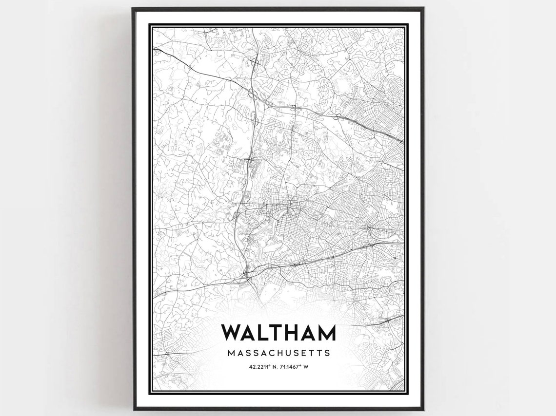 Waltham Map Print Waltham Map Poster Wall Art Ma City Map - Etsy