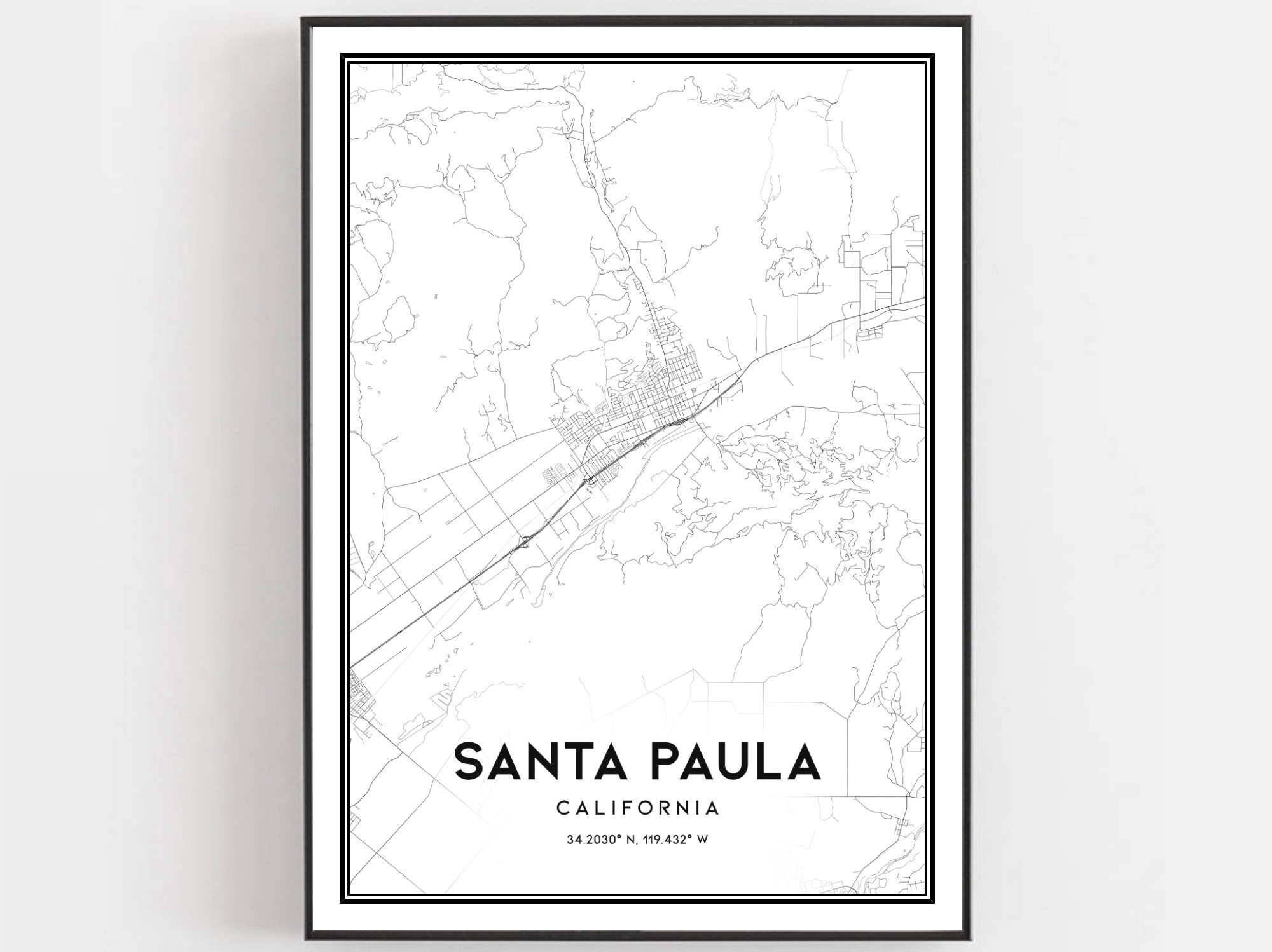 Santa Paula Map Print, Santa Paula Map Poster Wall Art, Ca City Map ...