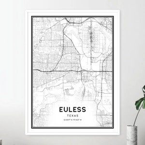 Euless Map Print, Euless Map Poster Wall Art, Tx City Map, Texas Print ...
