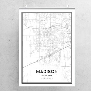 Madison Map Print, Madison Map Poster Wall Art, Al City Map, Alabama ...