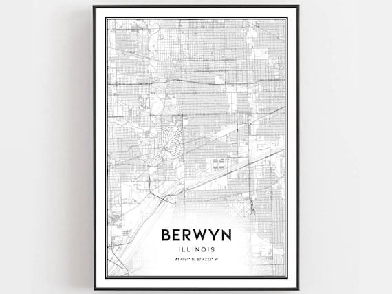 Berwyn Map Print Berwyn Map Poster Wall Art Il City Map | Etsy