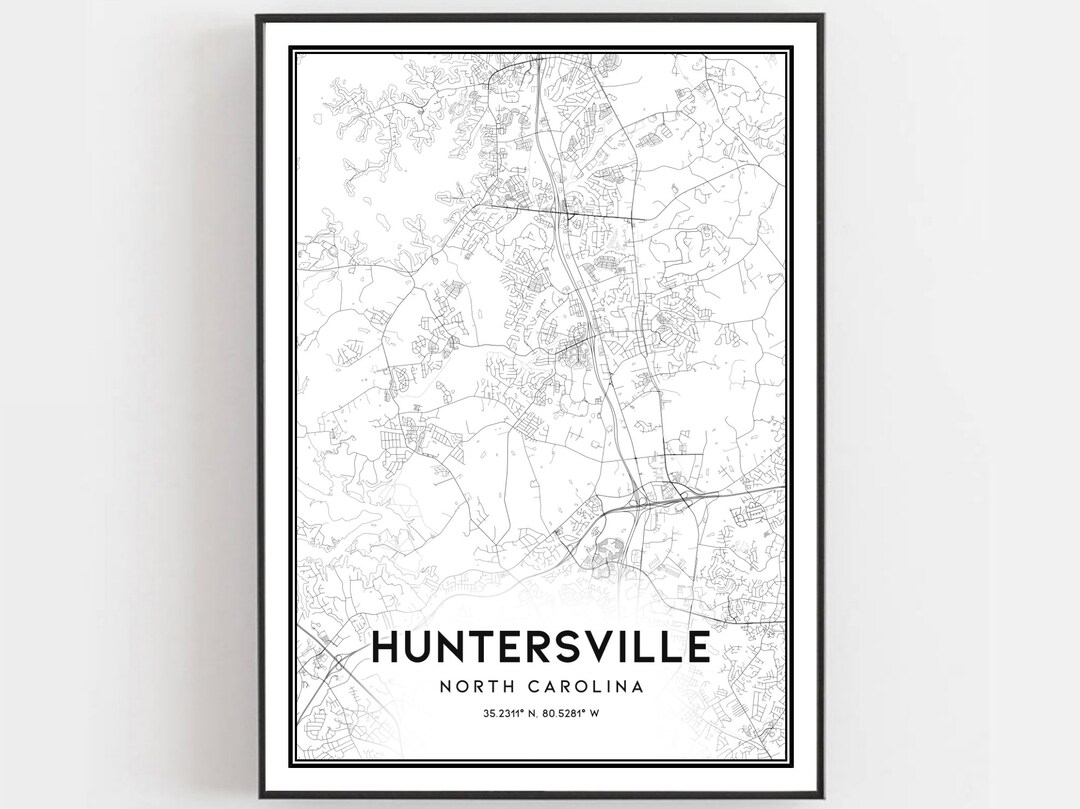 Huntersville Map Print, Huntersville Map Poster Wall Art, Nc City Map ...