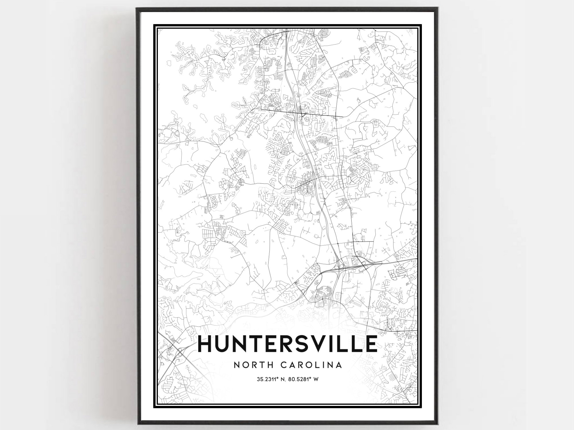 Huntersville Map Print, Huntersville Map Poster Wall Art, Nc City Map ...