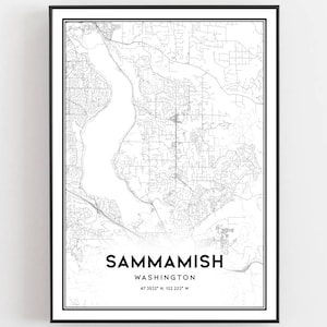 Sammamish Map Print, Sammamish Map Poster Wall Art, Wa City Map ...