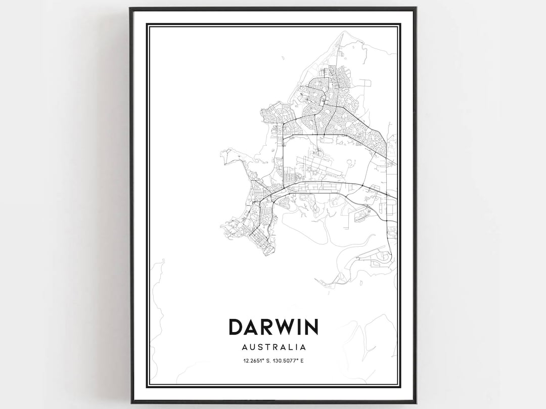 Darwin Map Print, Darwin Map Poster Wall Art, Darwin City Map, Darwin ...