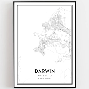 Darwin Map Print, Darwin Map Poster Wall Art, Darwin City Map, Darwin ...