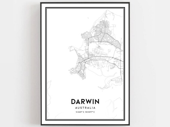 Darwin Map Print Darwin Map Poster Wall Art Darwin City Map | Etsy
