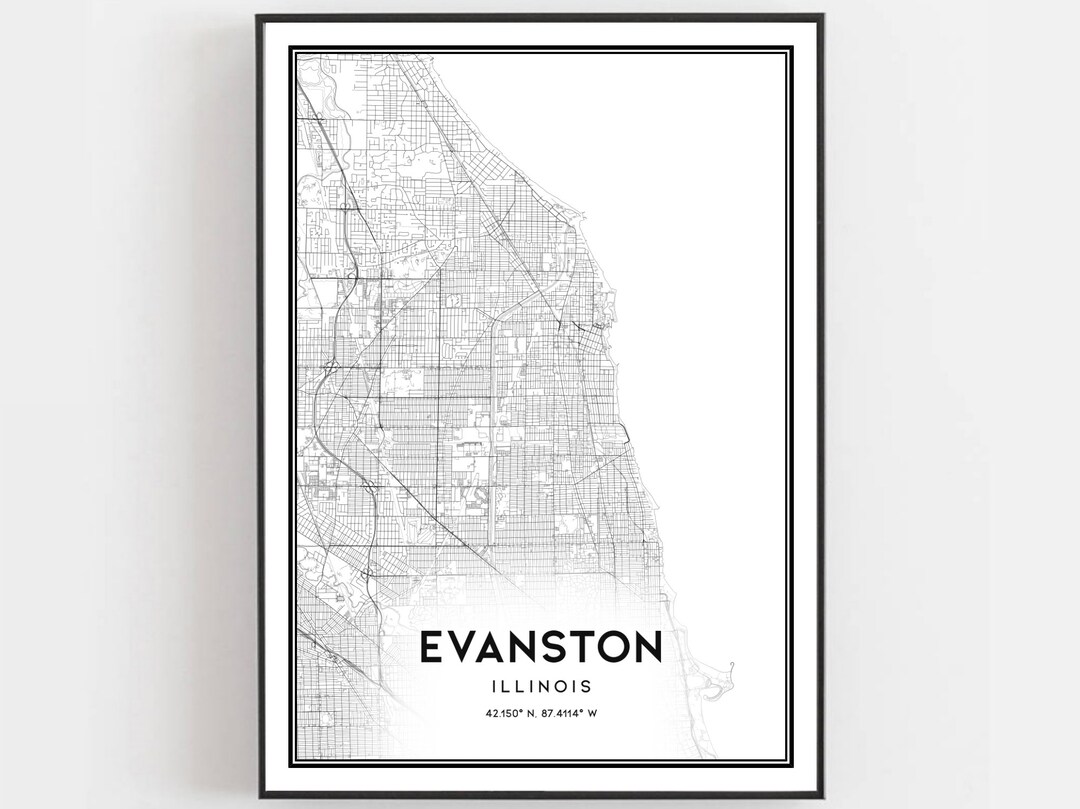 Evanston Map Print, Evanston Map Poster Wall Art, Il City Map, Illinois ...