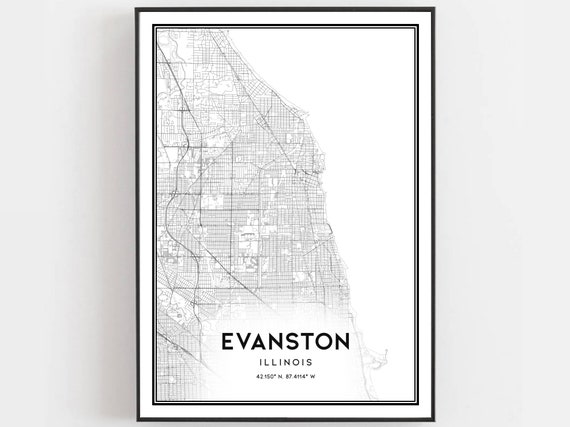 Evanston Map Print Evanston Map Poster Wall Art Il City Map | Etsy