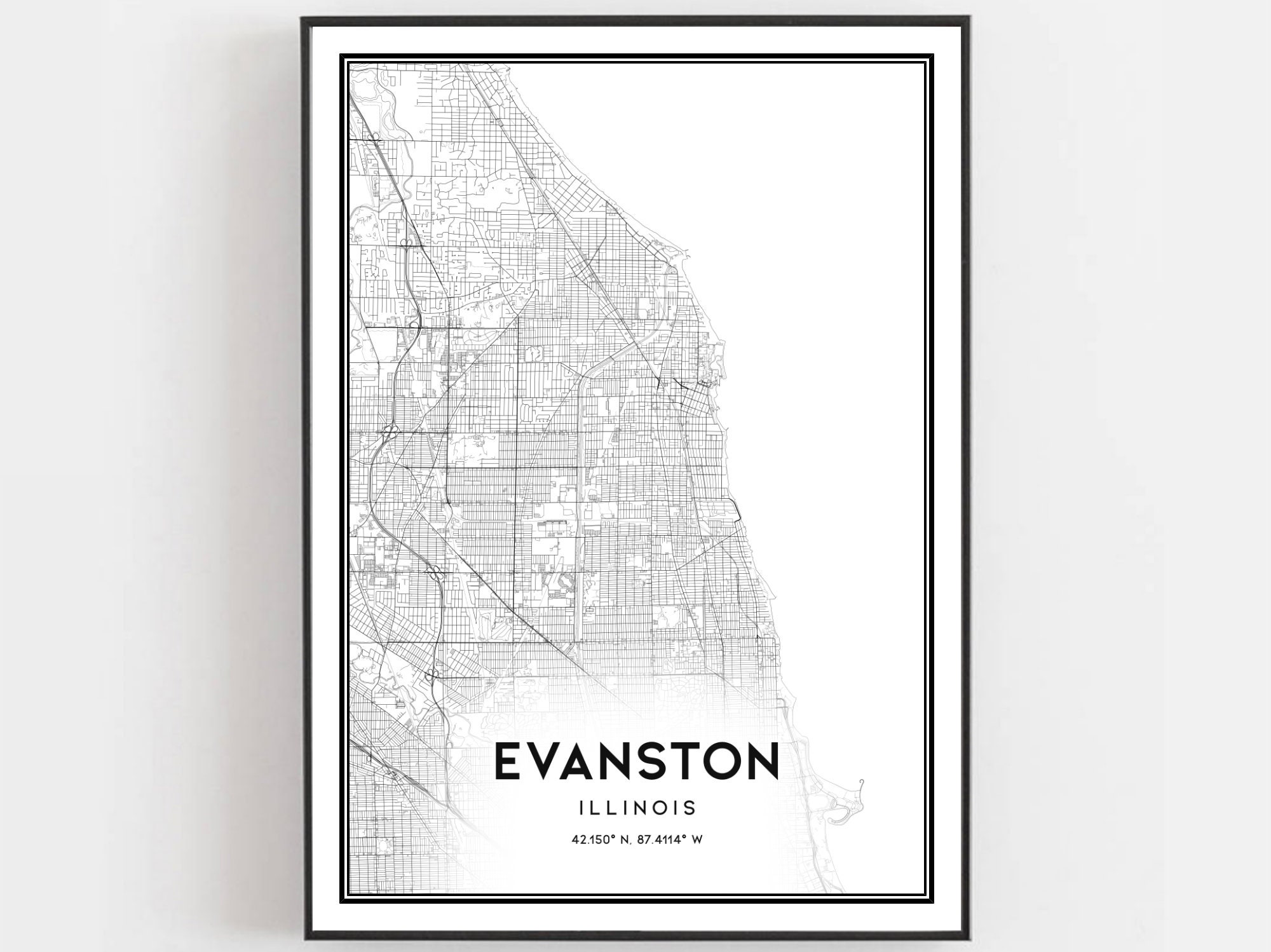 Evanston Map Print Evanston Map Poster Wall Art Il City Map | Etsy