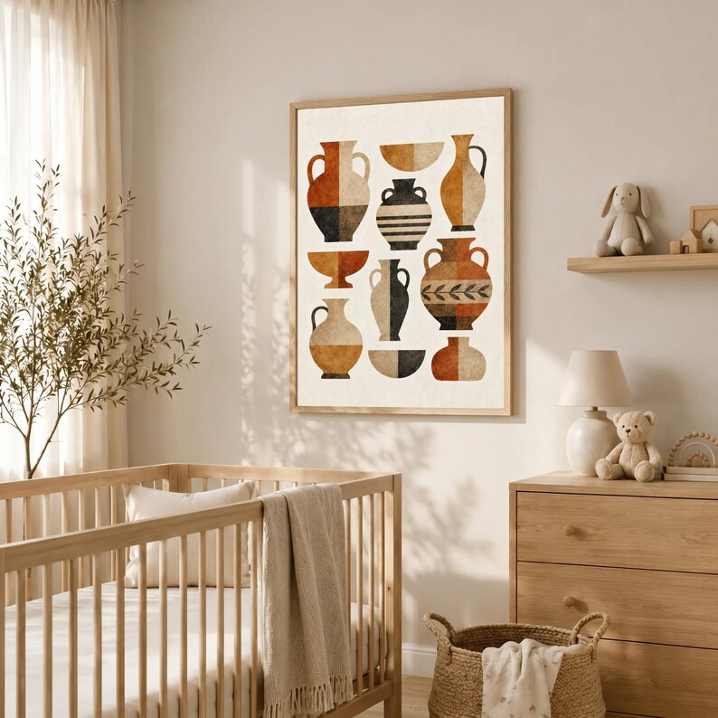 Geometric Pottery Vase Print, African Inspired Wall Art, Earth Tone ...