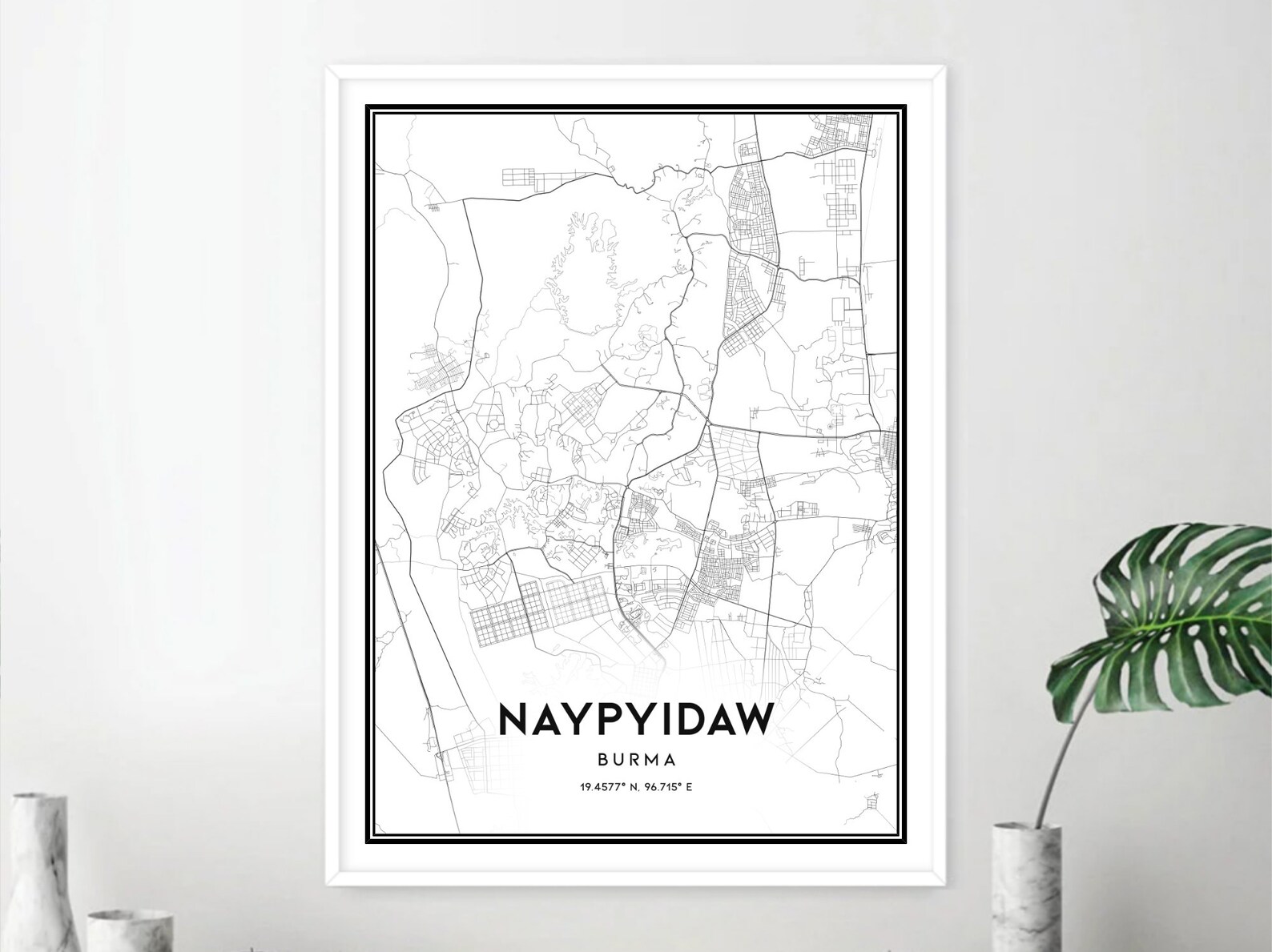 Naypyidaw Map Print, Naypyidaw Map Poster Wall Art, Naypyidaw City Map ...