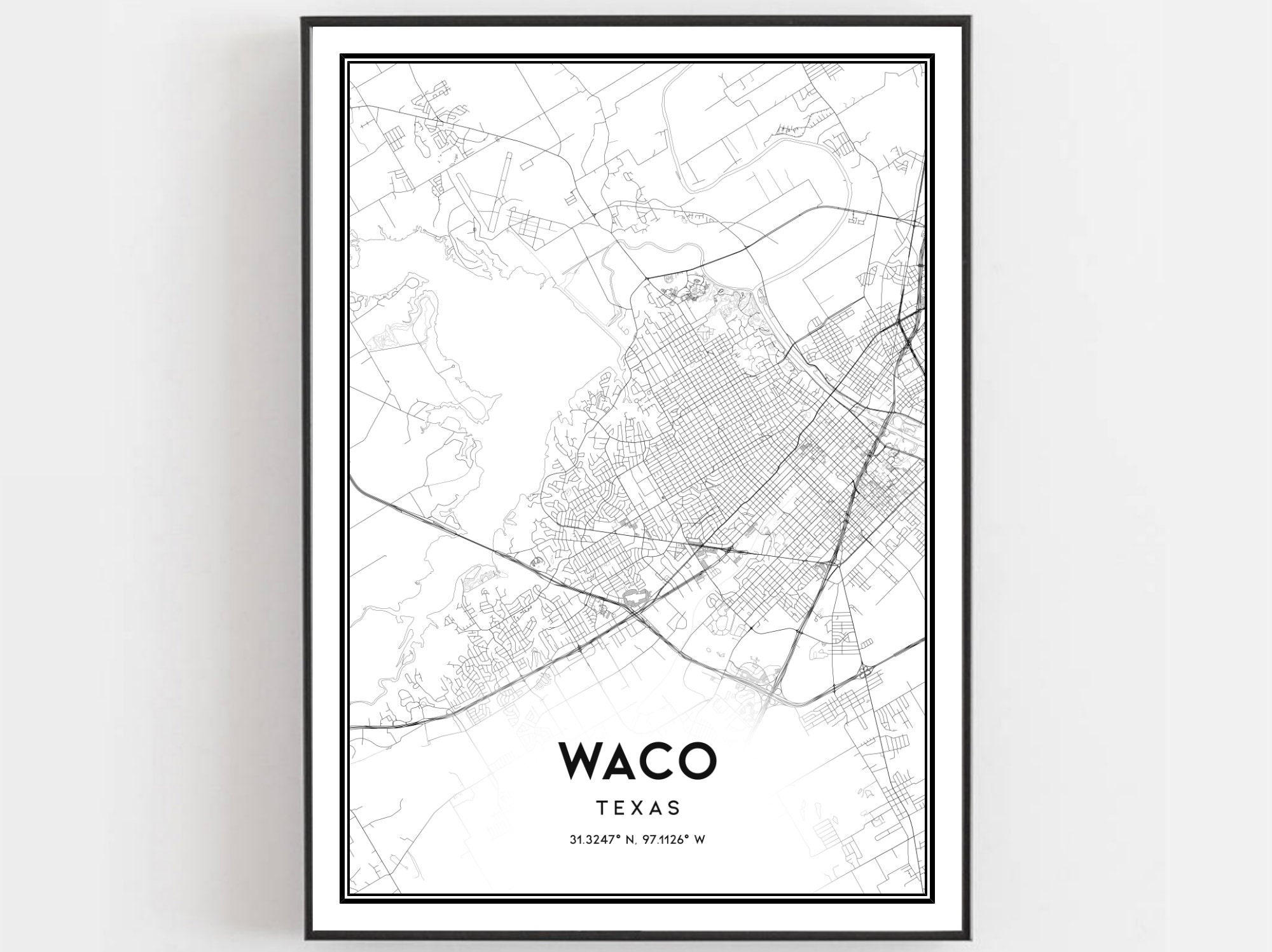 Waco Map Print Waco Map Poster Wall Art Tx City Map Texas | Etsy