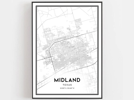Midland Map Print Midland Map Poster Wall Art Tx City Map | Etsy