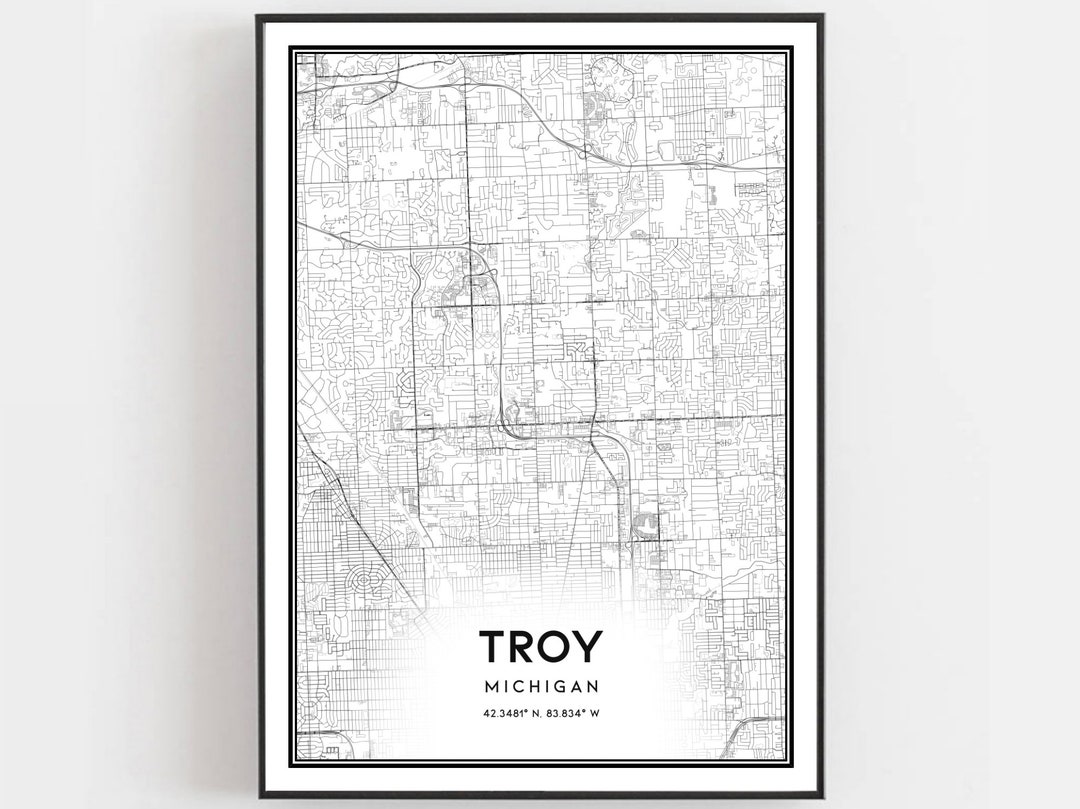 Troy Map Print, Troy Map Poster Wall Art, Mi City Map, Michigan Print ...