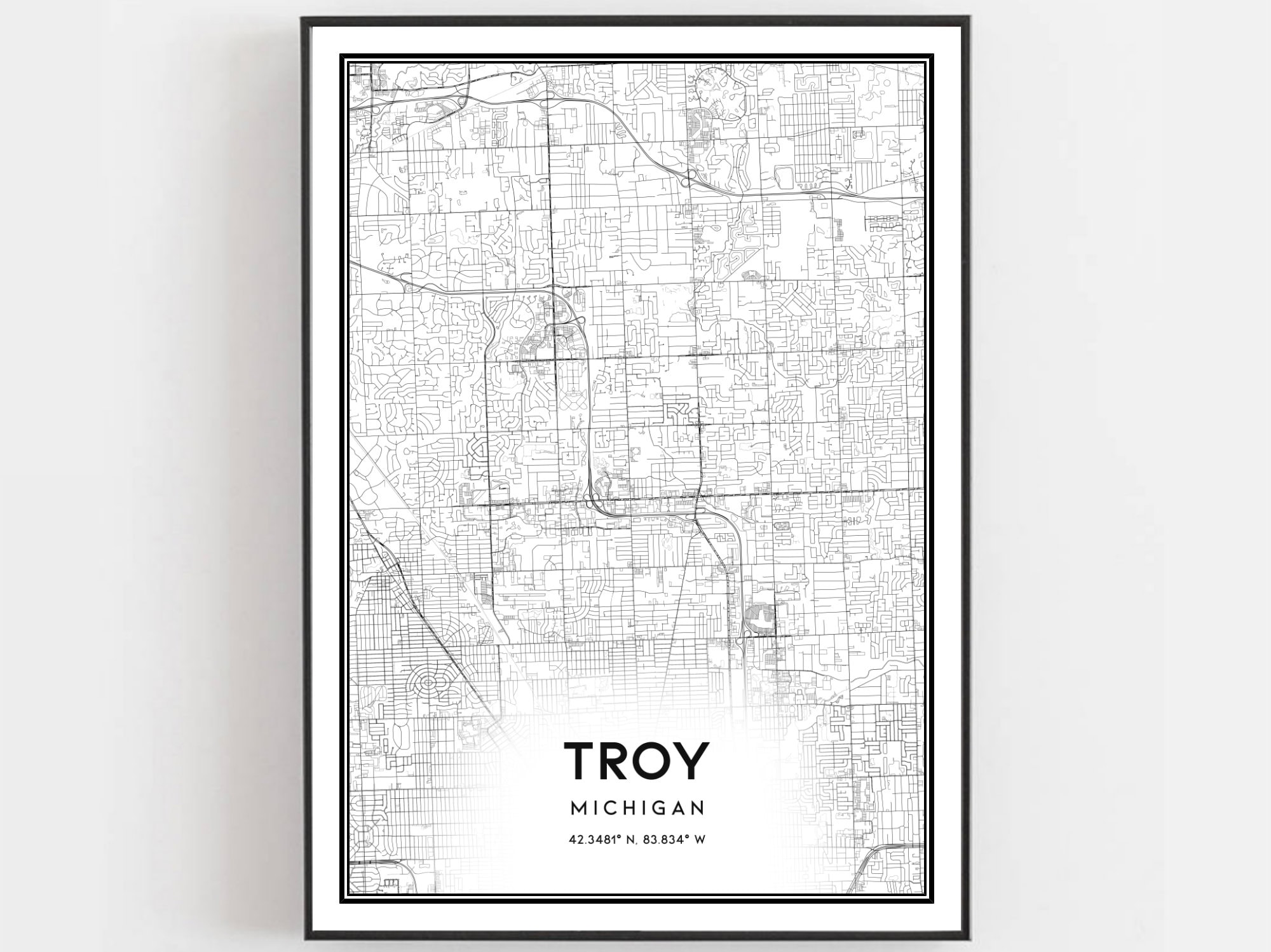 Troy Map Print Troy Map Poster Wall Art Mi City Map | Etsy