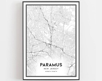 Paramus Map Print, Paramus Map Poster Wall Art, Nj City Map, New Jersey ...