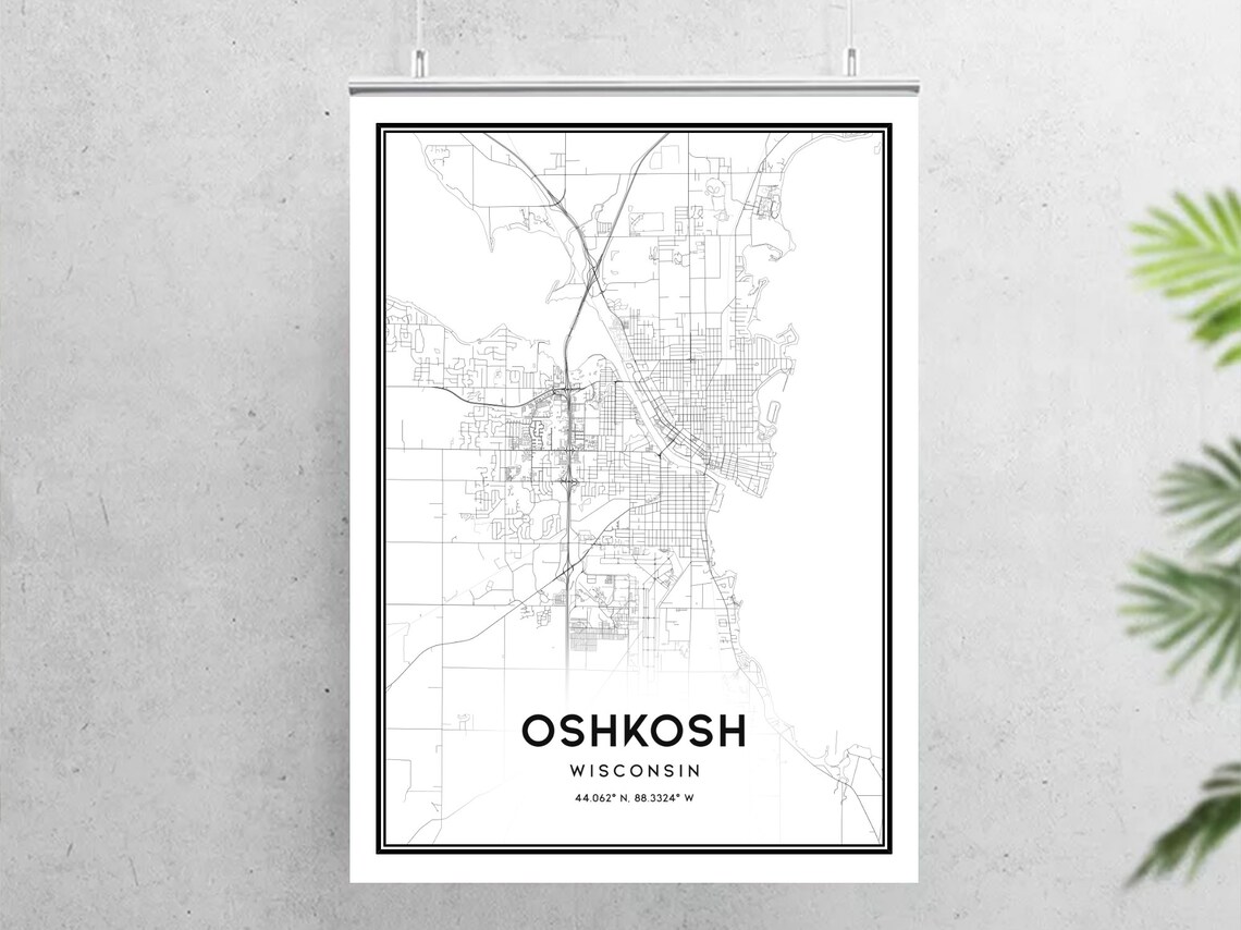 Oshkosh Map Print, Oshkosh Map Poster Wall Art, Wi City Map, Wisconsin ...