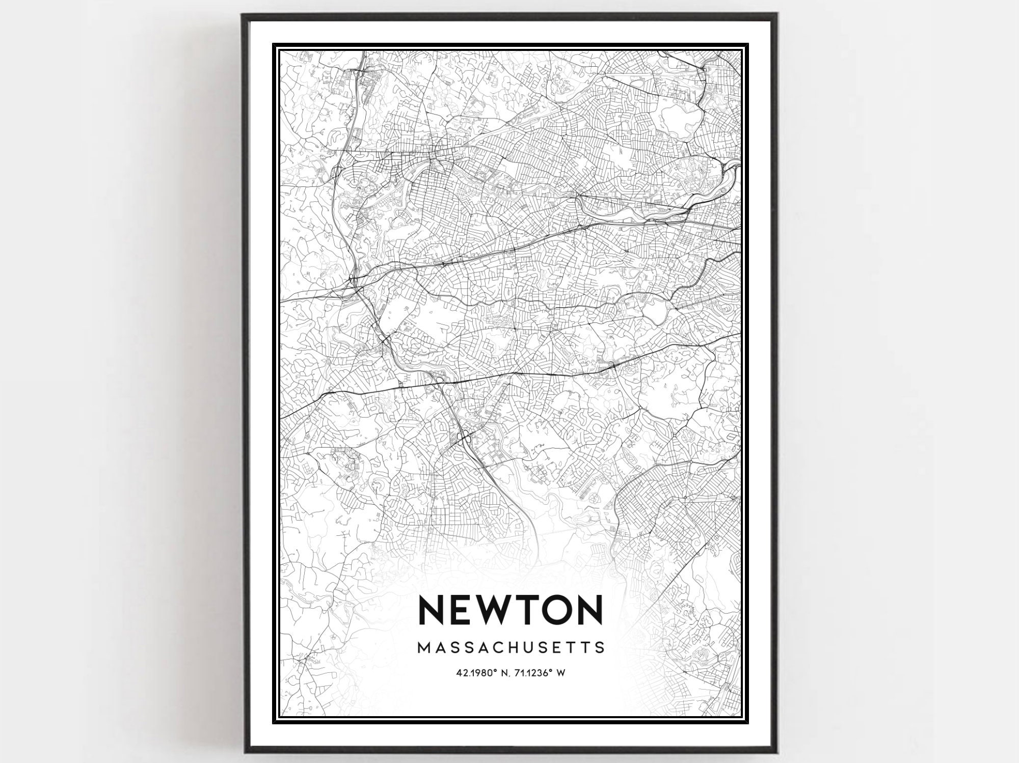 Newton Map Print Newton Map Poster Wall Art Ma City Map | Etsy