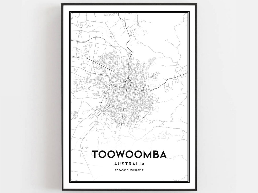 Toowoomba Map Print, Toowoomba Map Poster Wall Art, Toowoomba City Map ...