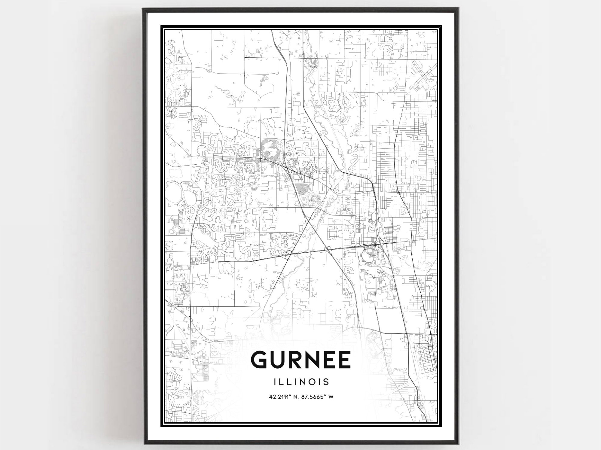 Gurnee Map Print Gurnee Map Poster Wall Art Il City Map | Etsy