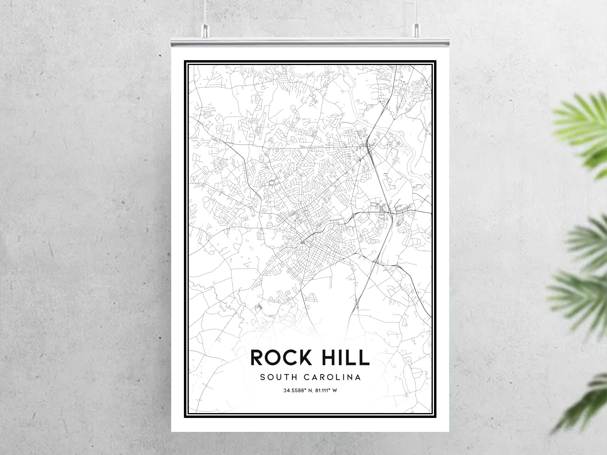 Rock Hill Map Print, Rock Hill Map Poster Wall Art, Sc City Map, South ...