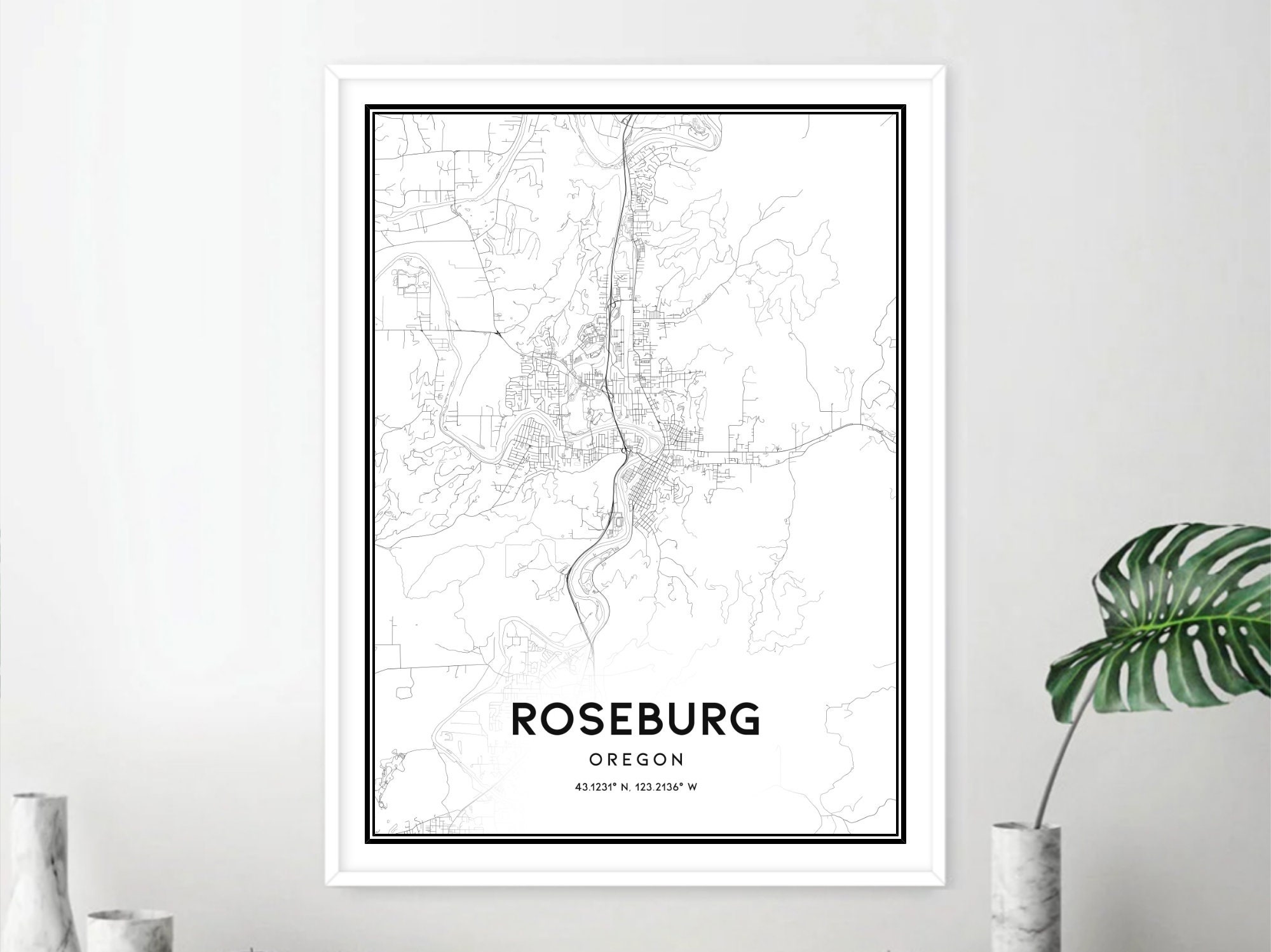 Roseburg Map Print Roseburg Map Poster Wall Art or City Map | Etsy