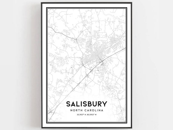 Salisbury Map Print Salisbury Map Poster Wall Art Nc City | Etsy